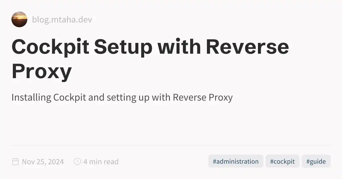 Cockpit Setup with Reverse Proxy